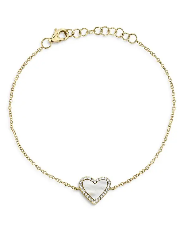 MOON & MEADOW 14k Yellow Gold Diamond & Mother-of-pearl Heart Bracelet - White
