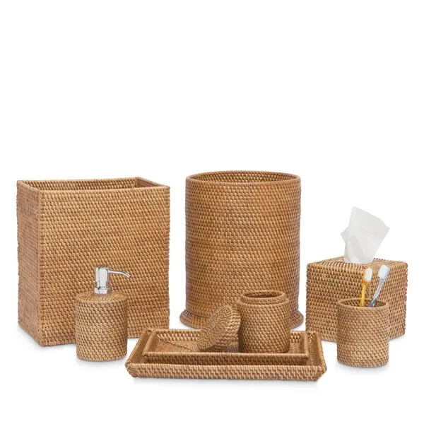 PIGEON AND POODLE Dalton Rattan Wastebasket