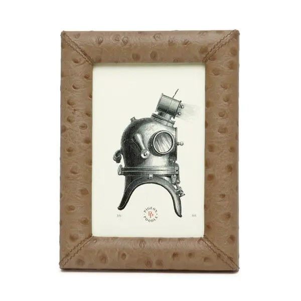 PIGEON AND POODLE Witney Ostrich Leather Frame, 4 X 6 - Oat Brown Ostrich