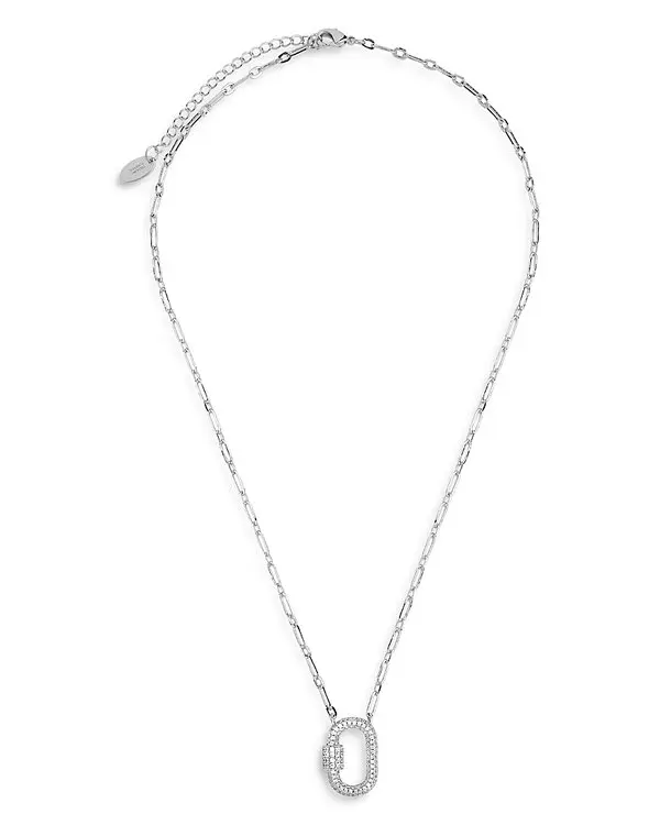 Sterling Forever Pave Carabiner Lock Pendant Necklace - Silver