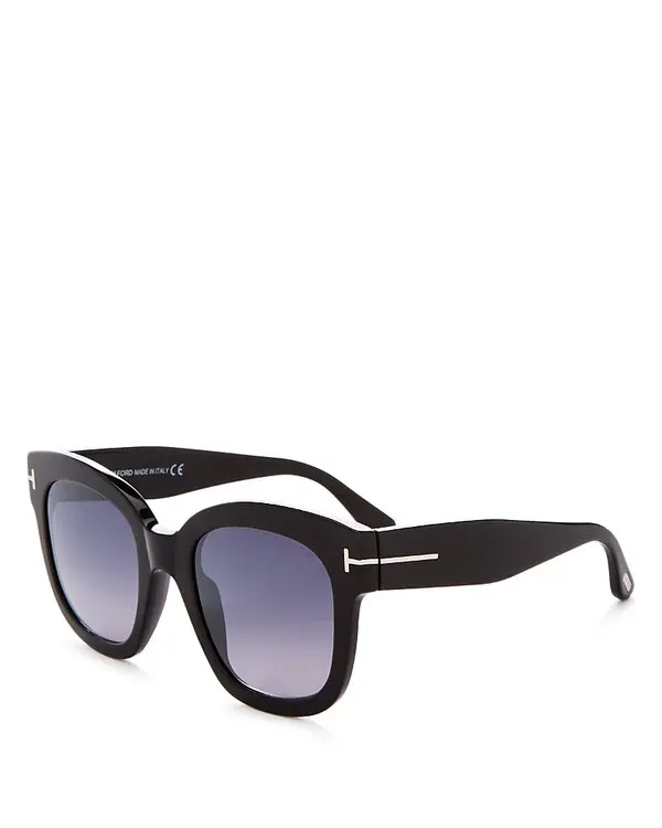 TOM FORD Beatrix Mirrored Square Sunglasses, 52mm - Shiny Black/smoke