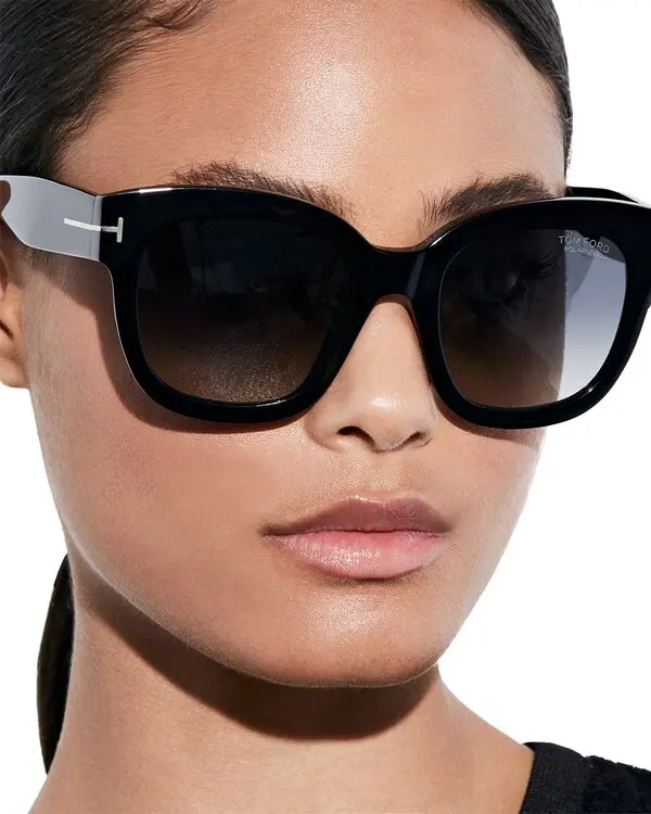 TOM FORD Beatrix Mirrored Square Sunglasses, 52mm - Shiny Black/smoke