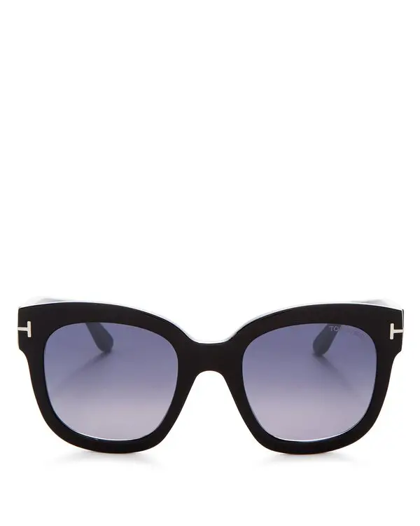 TOM FORD Beatrix Mirrored Square Sunglasses, 52mm - Shiny Black/smoke