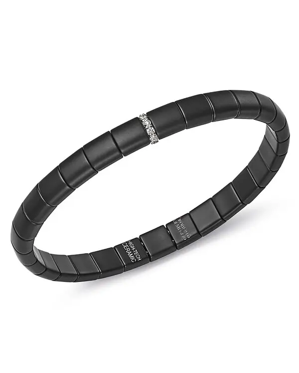Roberto Demeglio 18k White Gold & Matte Black Ceramic Pura Stretch Bracelet With Diamonds - White/black