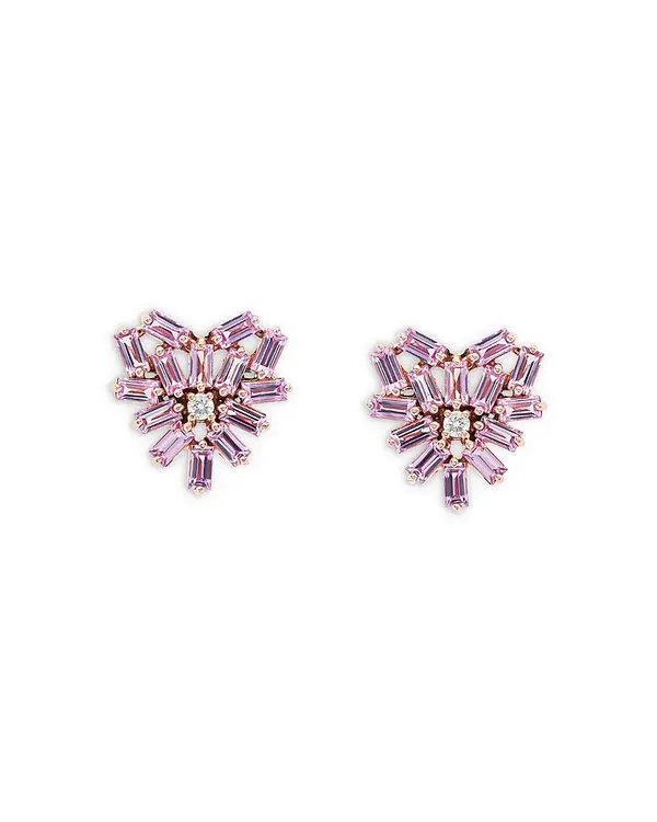 SUZANNE KALAN 18k Gold Pink Sapphire And Diamond Heart Stud Earrings - Rose