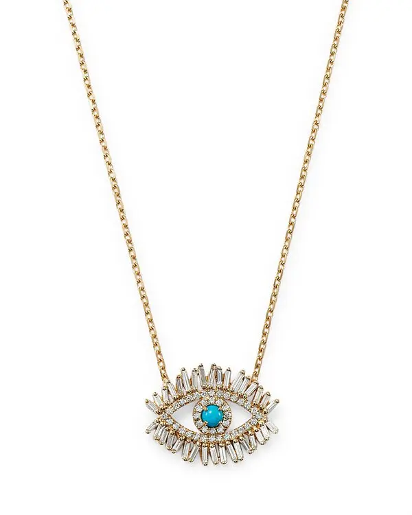 SUZANNE KALAN 18k Yellow Gold & Diamond Evil Eye Pendant Necklace - Turquoise