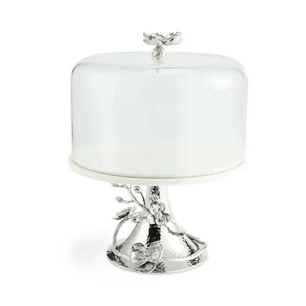 Michael Aram White Orchid Cake Stand With Dome - Silver