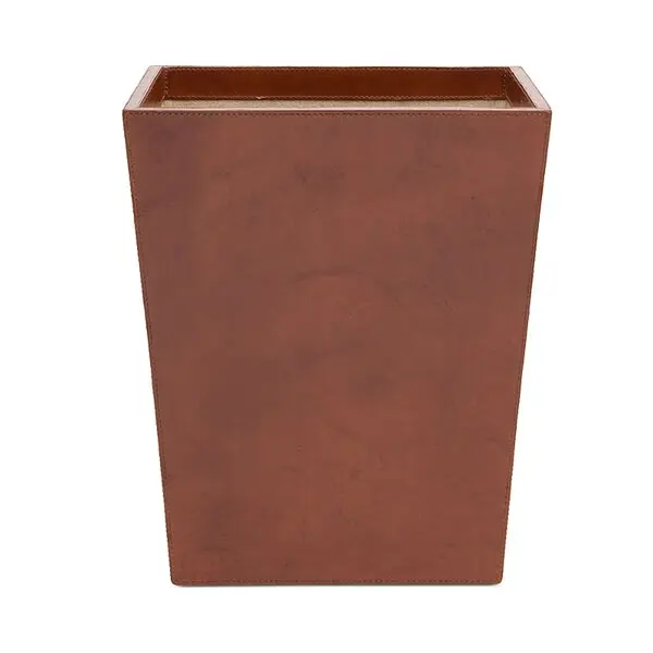 PIGEON AND POODLE Stirling Full Grain Leather Tapered Rectangular Wastebasket - Tobacco