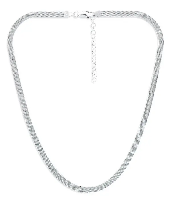 Aqua Herringbone Chain Necklace - Silver