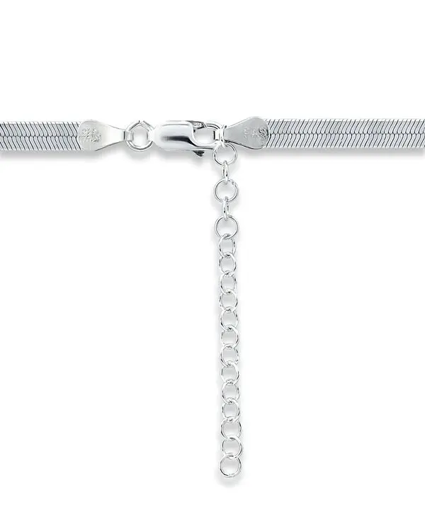 Aqua Herringbone Chain Necklace - Silver