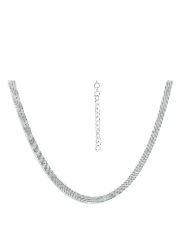 Aqua Herringbone Chain Necklace - Silver