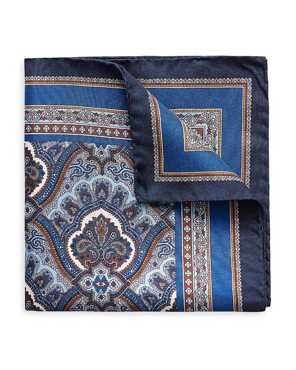Eton Paisley Silk Pocket Square - Blue
