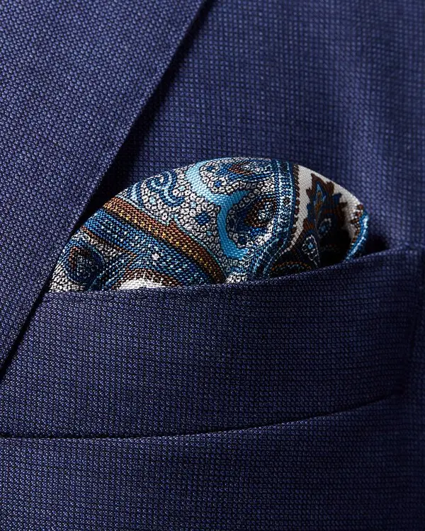 Eton Paisley Silk Pocket Square - Blue