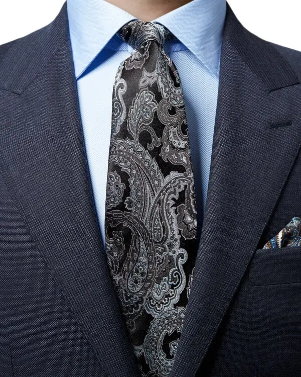 Eton Paisley Silk Pocket Square - Blue