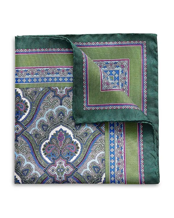 Eton Paisley Silk Pocket Square - Green