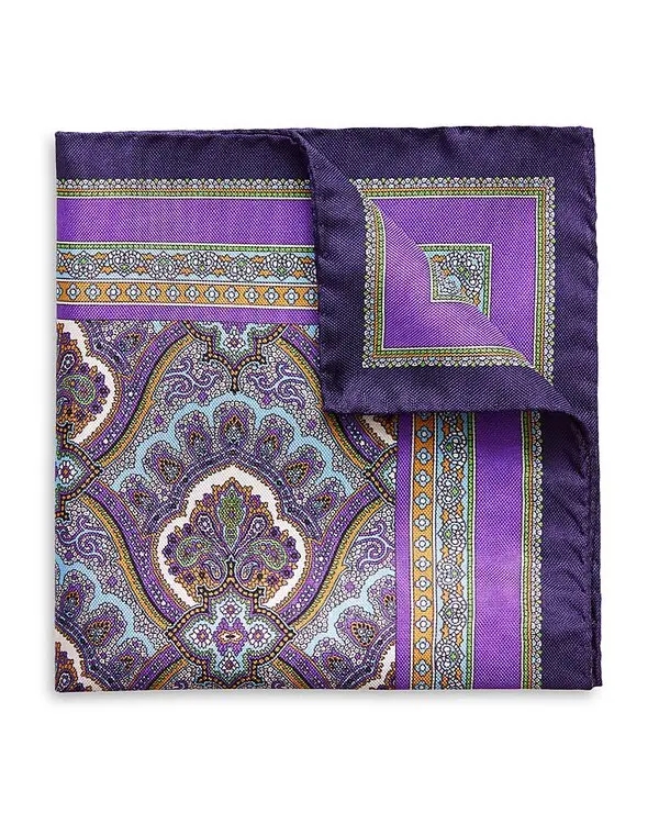 Eton Paisley Silk Pocket Square - Purple