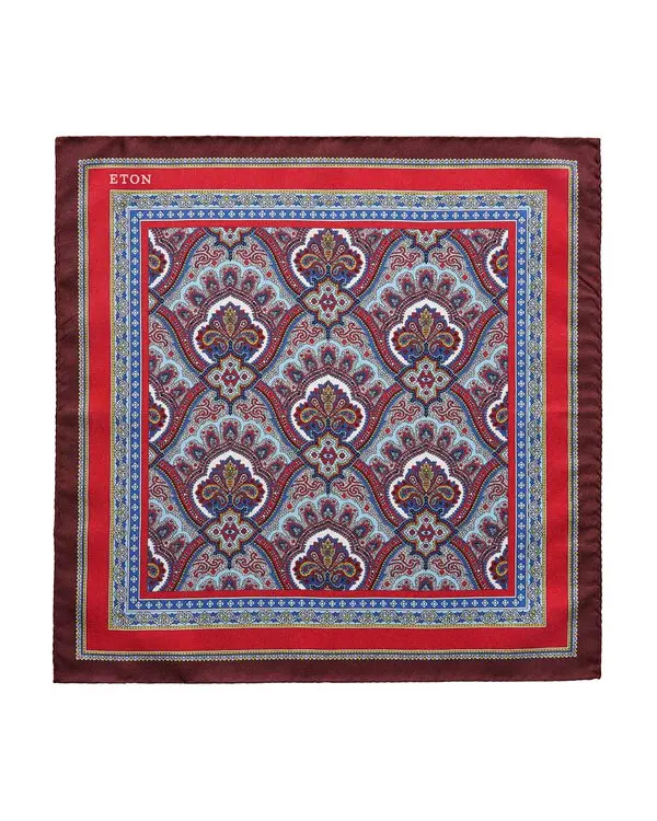 Eton Paisley Silk Pocket Square - Red