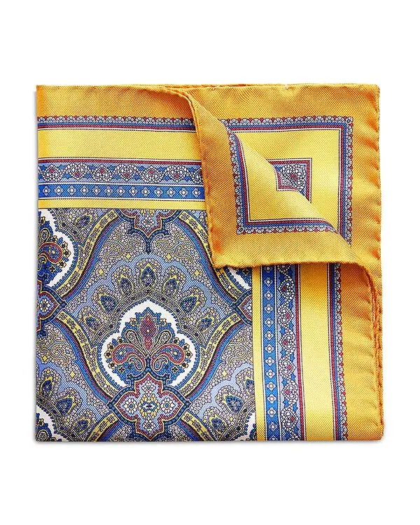 Eton Paisley Silk Pocket Square - Yellow/ora