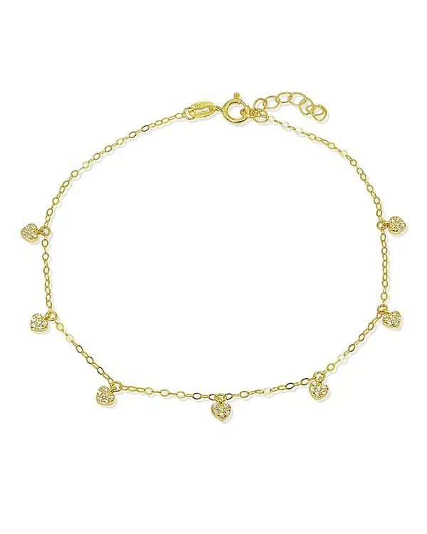 Aqua Pave Heart Charm Anklet - Gold