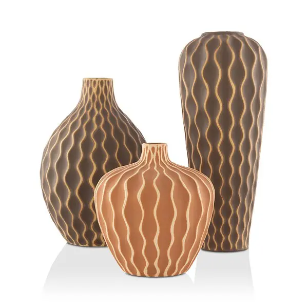 LIVABLISS Waves Vase, Set Of 3 - Brown