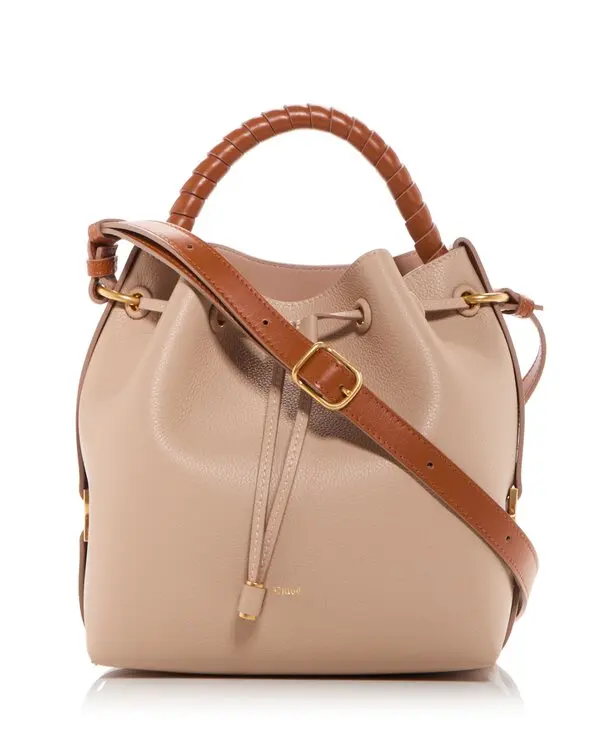 Chloé Marcie Leather Bucket Bag In Nomad Beige 70% Off