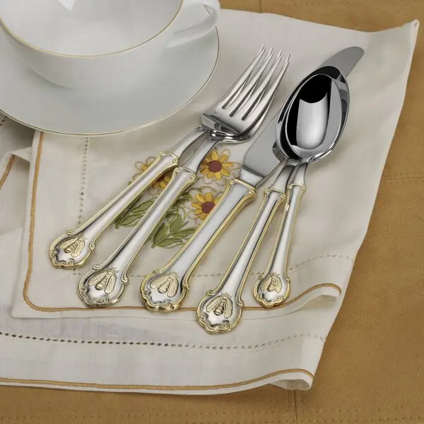 WALLACE Napoleon Bee Gold Accent 45 Piece Flatware Set, Service For 8