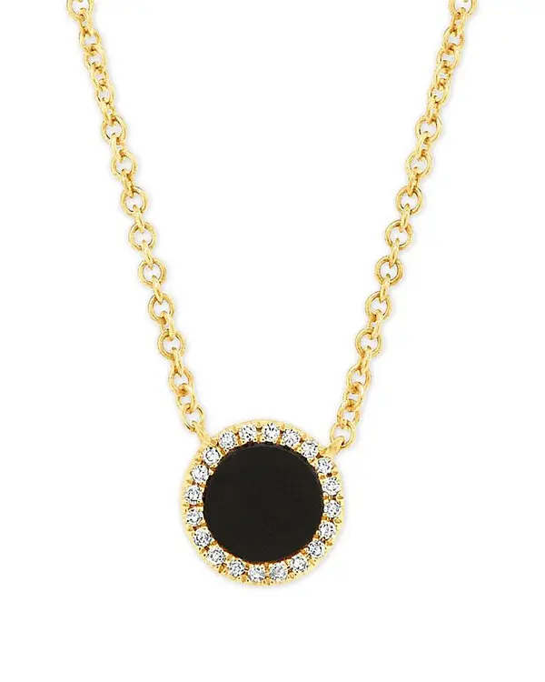 MOON & MEADOW 14k Yellow Gold Onyx And Diamond Halo Pendant Necklace - Black/gold
