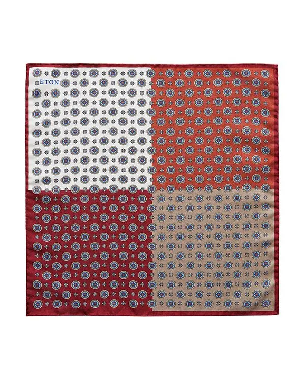 Eton Four Medallion Silk Pocket Square - Brown