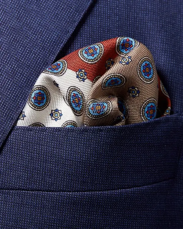 Eton Four Medallion Silk Pocket Square - Brown