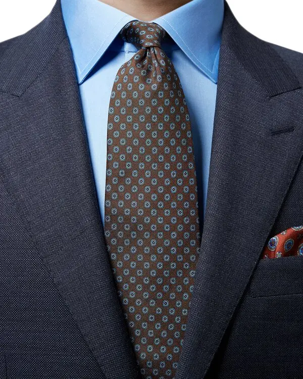 Eton Four Medallion Silk Pocket Square - Brown