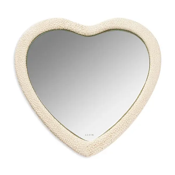 Aerin Faux Shagreen Heart Hand Mirror - Cream