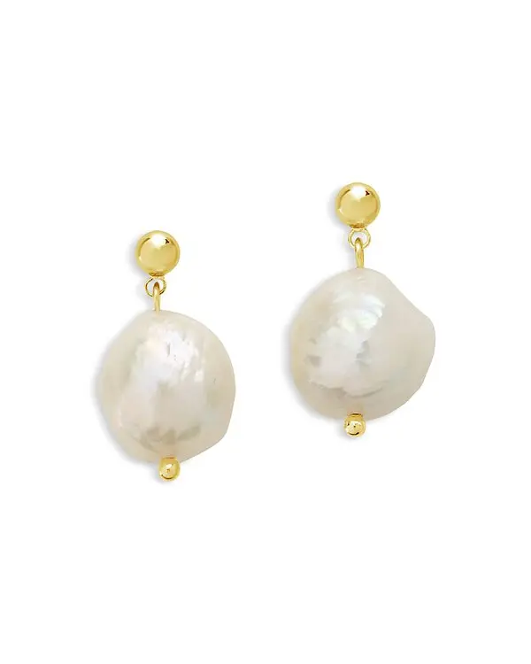 Sterling Forever Imitation Pearl Drop Stud Earrings - Gold