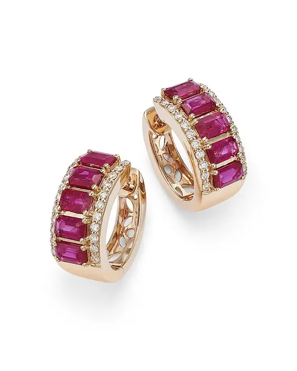Bloomingdale'S Ruby And Diamond Huggie Hoop Earrings - Red/gold