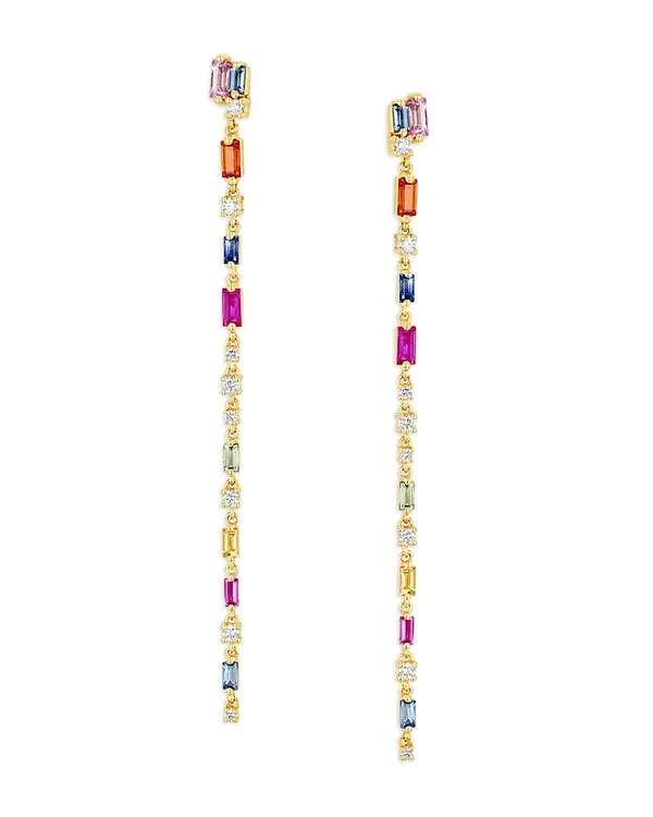 SUZANNE KALAN 18k Yellow Gold Fireworks Rainbow Sapphire & Diamond Linear Drop Earrings - Multi