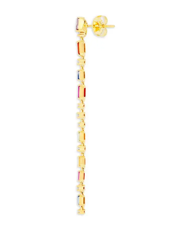 SUZANNE KALAN 18k Yellow Gold Fireworks Rainbow Sapphire & Diamond Linear Drop Earrings