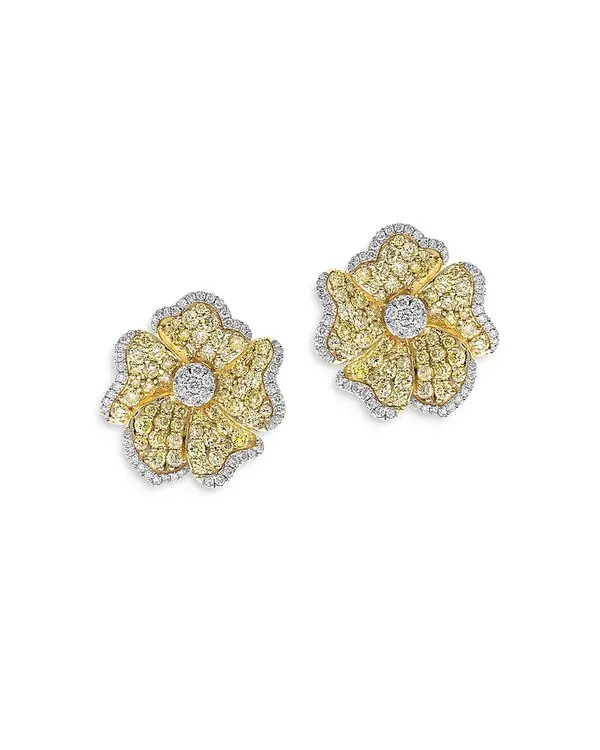 Bloomingdale'S Diamond Flower Stud Earrings 4.4 Tcw - Yellow/white