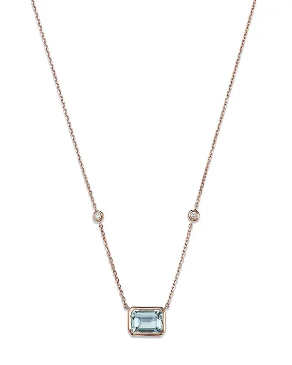 Bloomingdale'S Aquamarine And Diamond Pendant Necklace - Blue/rose Gold