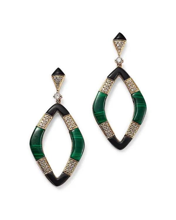 Bloomingdale'S Malachite, Onyx & Diamond Drop Earrings - Green/black