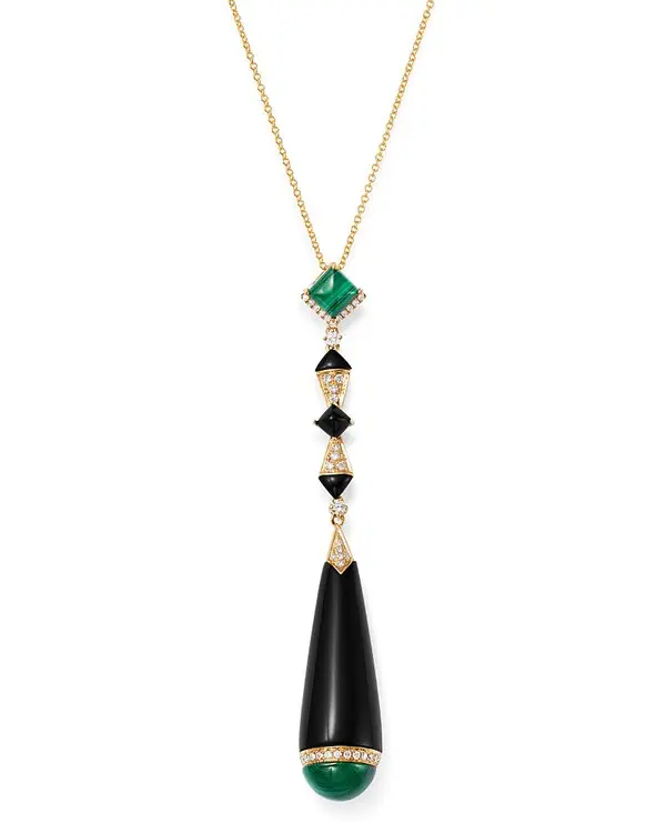 Bloomingdale'S 18k Yellow Gold Black Onyx, Malachite And Diamond Pendant Necklace - Multi/gold