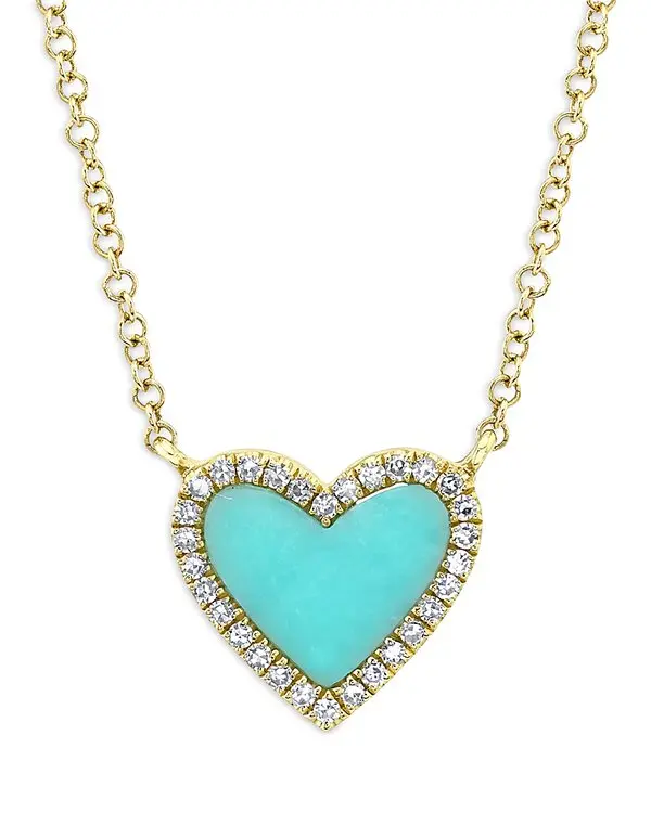 MOON & MEADOW 14k Yellow Gold And Diamond Heart Pendant Necklace - Turquoise