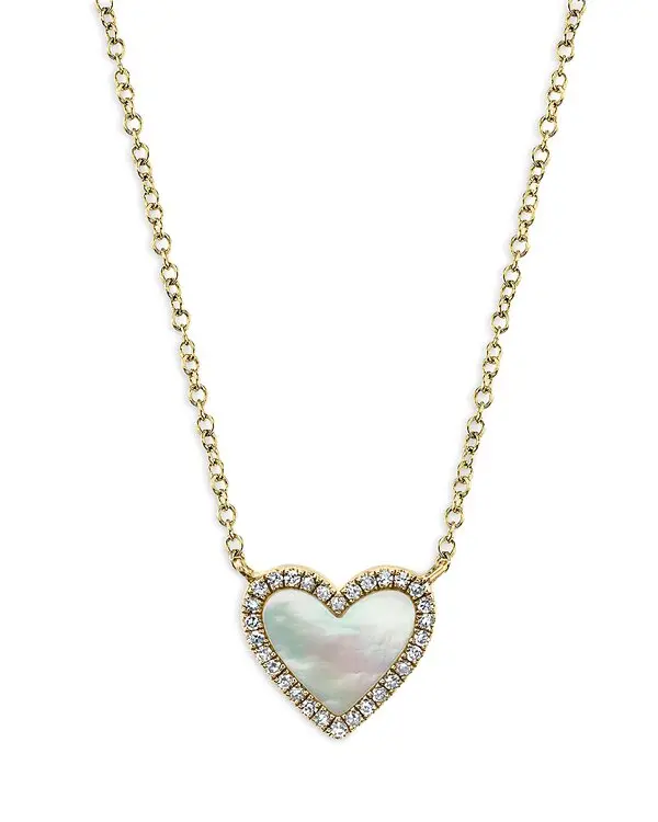 MOON & MEADOW 14k Yellow Gold Mother Of Pearl & Diamond Heart Pendant Necklace - White