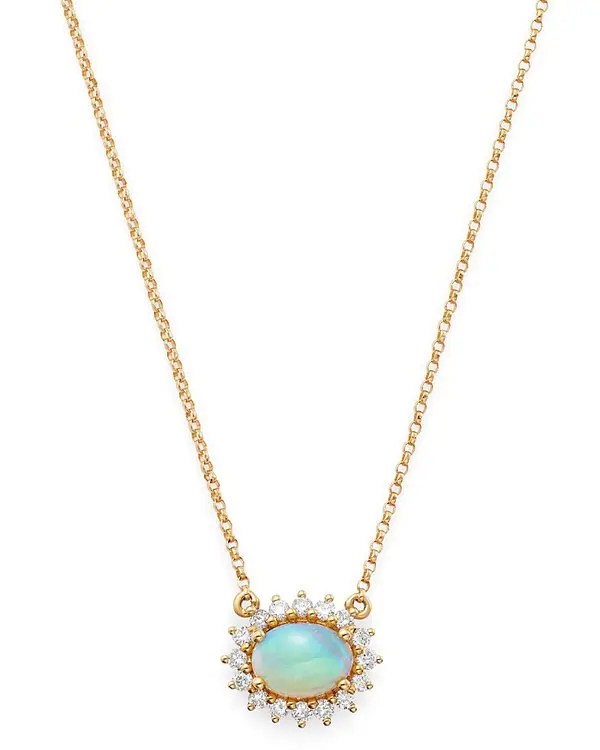 Bloomingdale'S Opal And Diamond Pendant Necklace - White/gold