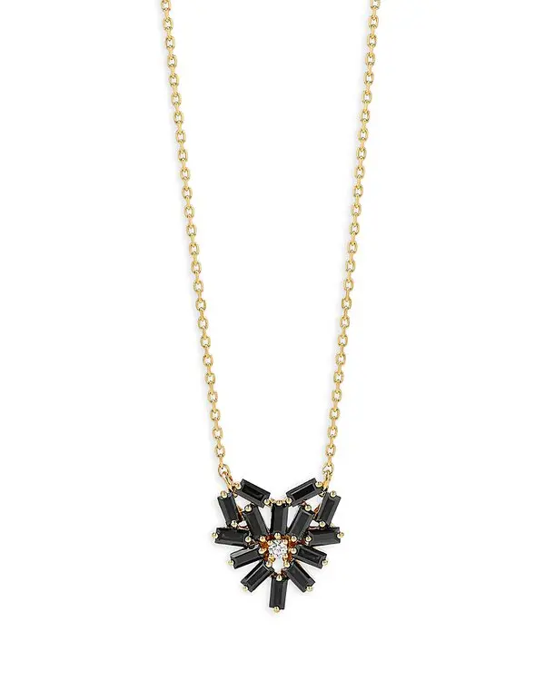 SUZANNE KALAN 18k Yellow Gold Fireworks Black Sapphire Heart Pendant Necklace - Black/gold