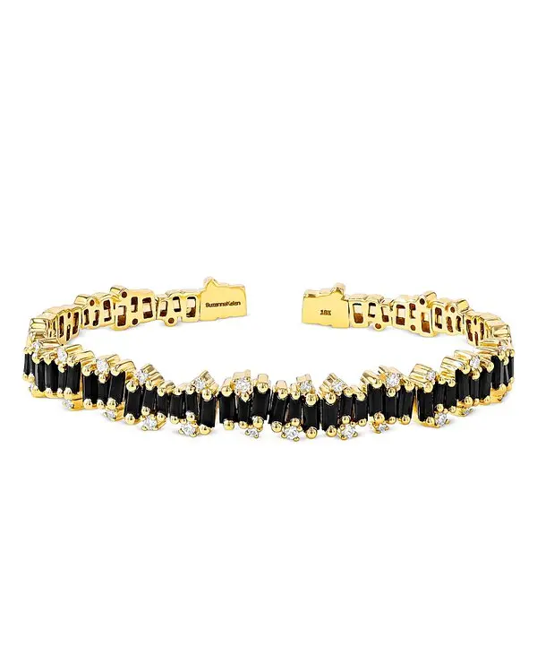 SUZANNE KALAN 18k Yellow Gold Fireworks Black Sapphire & Diamond Bangle Bracelet - Black/gold