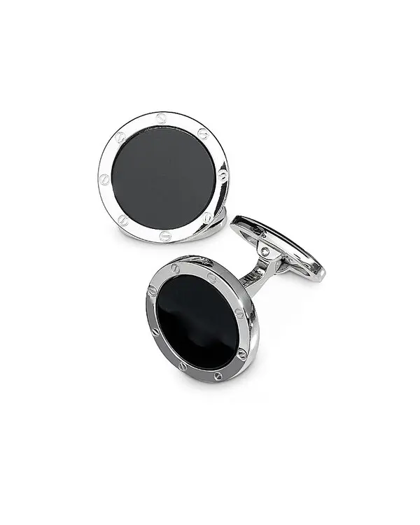 JAN LESLIE Sterling Silver And Onyx Rivet Detail Cufflinks - Black