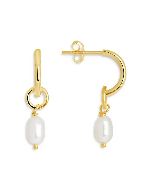 Sterling Forever Sterling Silver Cultured Freshwater Pearl Hoop Earrings - White/gold