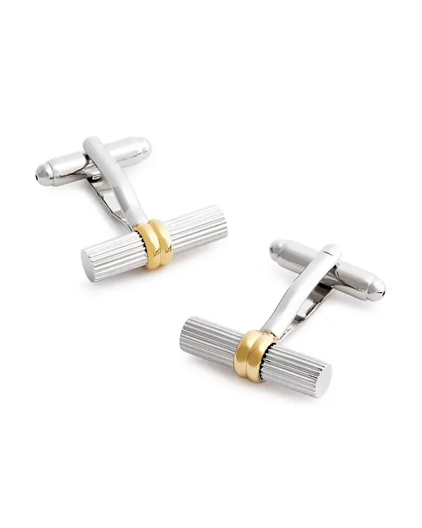 LINK UP Ribbed Tube With Gold Band Cufflinks - Silver