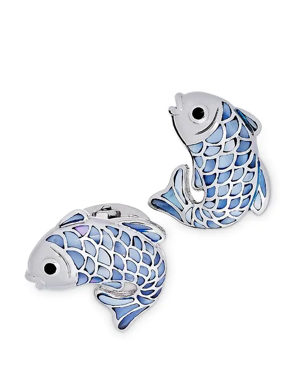 JAN LESLIE Sterling Silver & Mother-of-pearl Koi Fish Cufflinks - Blue