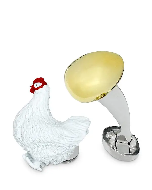 JAN LESLIE Sterling Chicken & 24k Vermeil Egg Cufflinks - Silver