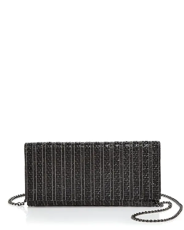 Aqua Megan Crystal Beaded Clutch - Black/silver